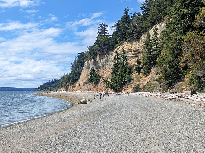 Where dramatic bluffs meet pristine shoreline &ndash; Mother Nature showing off her architectural skills along Camano Island's eastern edge.