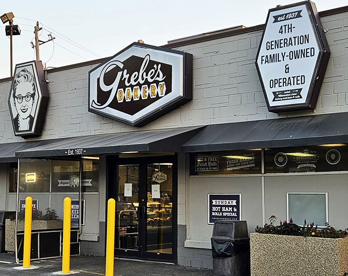 The unassuming exterior of Grebe's Bakery stands like a beacon of hope for carb enthusiasts everywhere. Wisconsin's donut paradise awaits behind these doors.