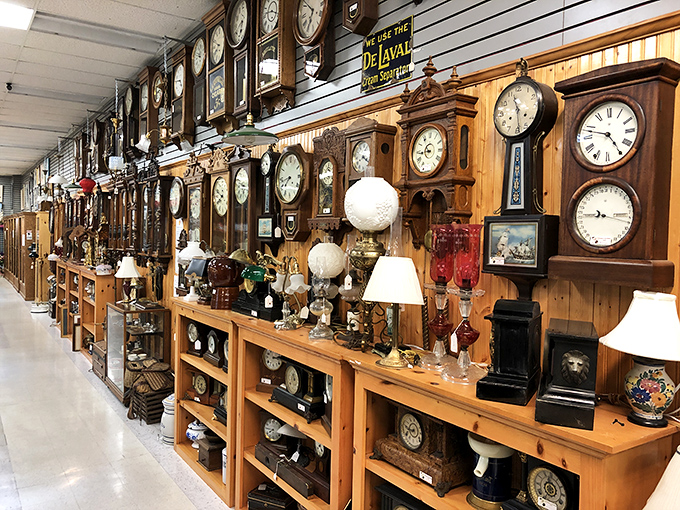 Time literally stands still in this wonderland of vintage clocks. Each one tells a different story&mdash;and occasionally, the correct hour.