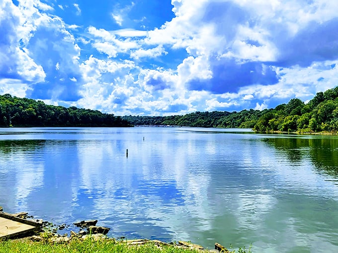 Mirror, mirror on the water—Taylorsville Lake reflects Kentucky's big sky country in a display that puts selfie filters to shame.