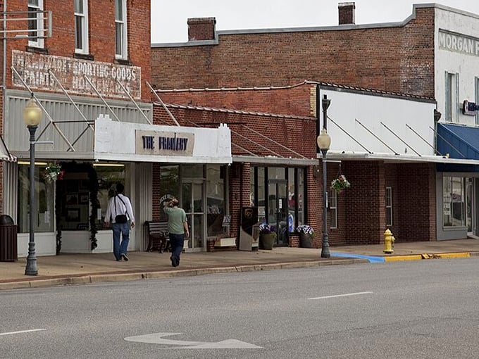 Historic storefronts line Monroeville's main street, where time seems to slow down and literary ghosts whisper between the brick facades.
