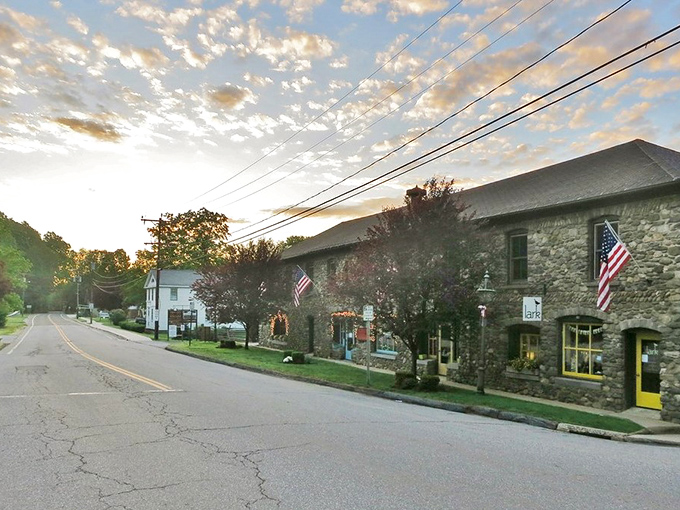 Sunset bathes Chester's stone buildings in golden light, transforming this affordable New England town into something straight out of a Norman Rockwell painting.