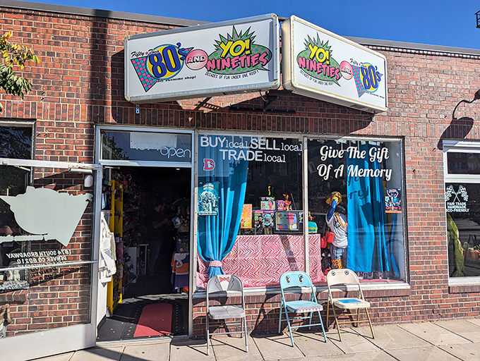 The ultimate '80s and '90s time machine awaits behind these doors. Even the window display teases the nostalgia explosion within.