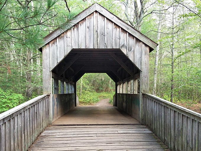 The covered bridge at Devil's Hopyard beckons like a portal to another time. Nature's version of "you had me at hello."