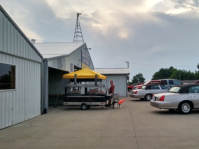 The unassuming exterior of Sharpless Auctions hides a treasure trove within. Like a poker player with a royal flush, it keeps its best cards hidden inside.