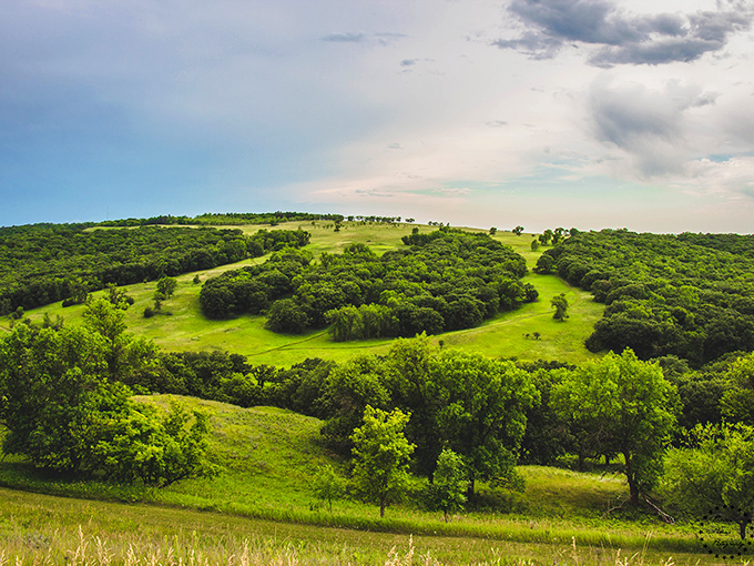 The rolling hills of Fort Ransom defy North Dakota's "flat state" reputation with verdant valleys and dramatic skies.