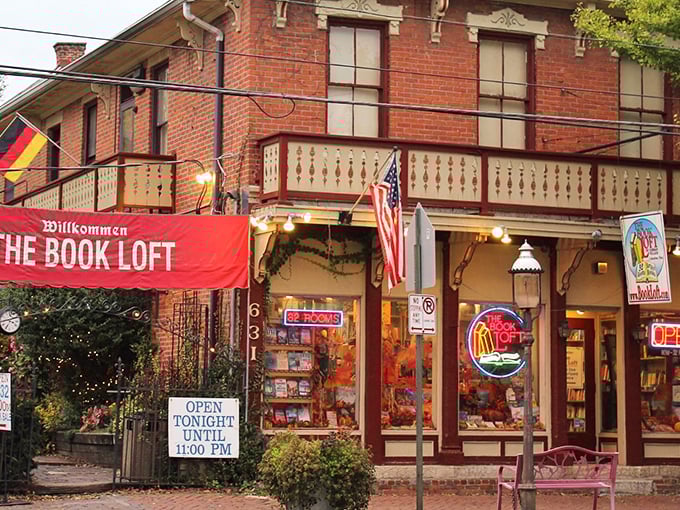 "Willkommen" indeed! The evening glow transforms this bookish wonderland into something straight out of a Bavarian fairy tale.