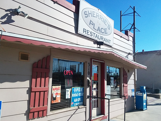 The unassuming exterior of Sherrie's Place in Casper stands as a beacon of breakfast hope on Yellowstone Highway, promising comfort without pretension.