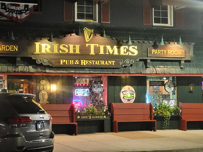 The golden glow of Irish Times beckons from Burlington Avenue like a lighthouse for hungry souls seeking authentic Irish comfort in suburban Brookfield.
