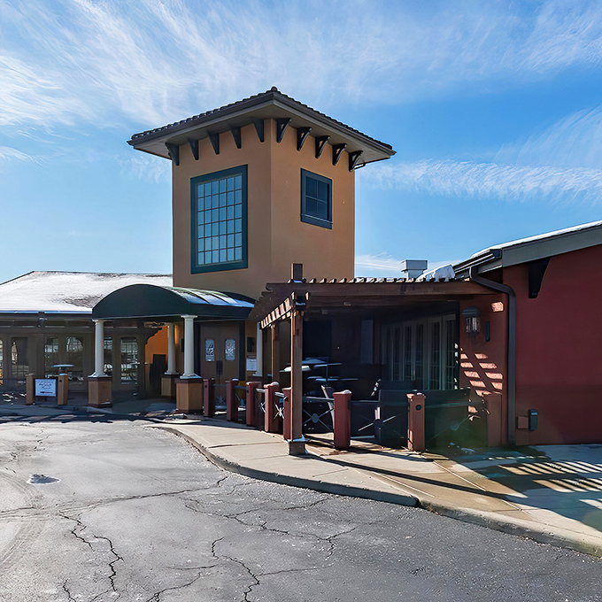 Mancy's distinctive Tuscan-inspired tower stands like a culinary lighthouse, beckoning hungry travelers to dock their appetites at this Toledo Italian haven.