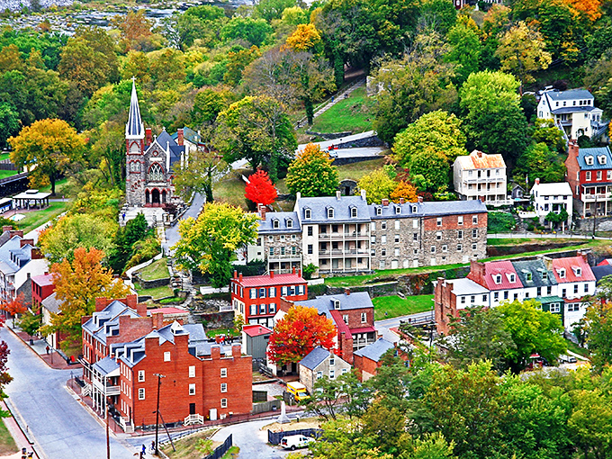 Autumn paints Harpers Ferry in a palette that would make Bob Ross weep with joy—nature and history in perfect harmony.