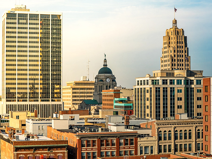 The Fort Wayne skyline showcases architectural gems from various eras, bathed in golden light that makes even accountants wax poetic about the city's charm.