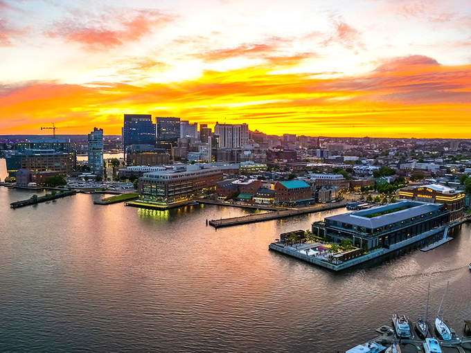 Baltimore's harbor at sunset isn't just a view&mdash;it's nature's own light show, painting the sky in hues that would make Monet jealous.
