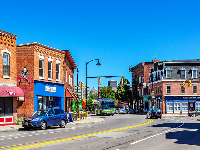 Rochester's charming neighborhood streets feature historic brick buildings, local businesses, and refreshingly light traffic&mdash;a hallmark of stress-free living.
