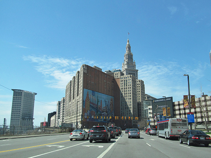 The iconic Terminal Tower anchors Cleveland's downtown, where urban living costs a fraction of what you'd pay in comparable cities.