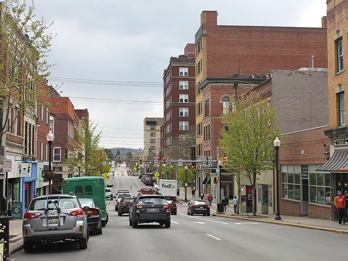 Historic charm meets college-town energy on High Street, where Morgantown's sandstone buildings stand as monuments to both preservation and progress.