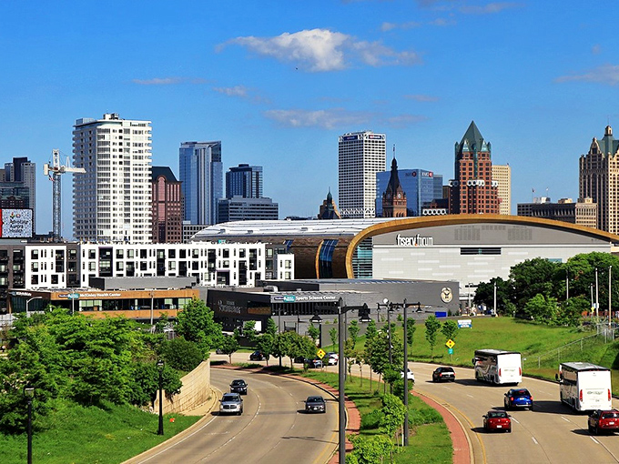 The Fiserv Forum anchors Milwaukee's evolving skyline, a modern arena where championship dreams and concert memories are made in equal measure.