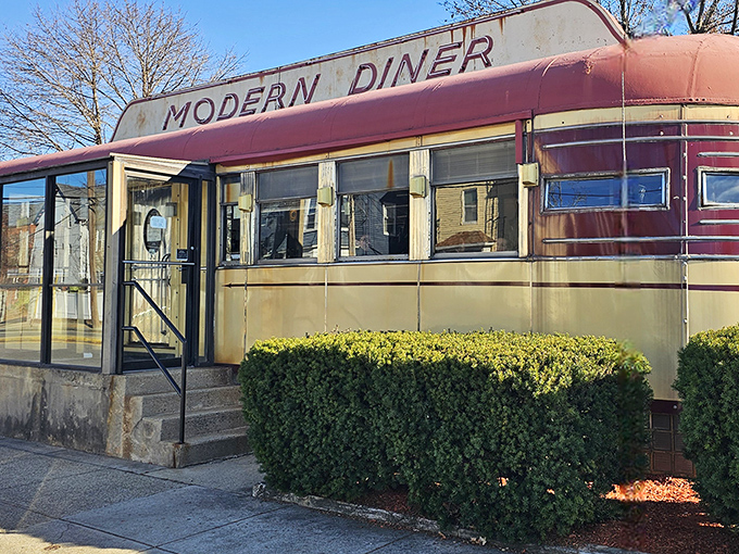 Time-traveling never tasted so good! The Modern Diner's iconic Sterling Streamliner design stands as a gleaming testament to America's golden age of roadside dining.