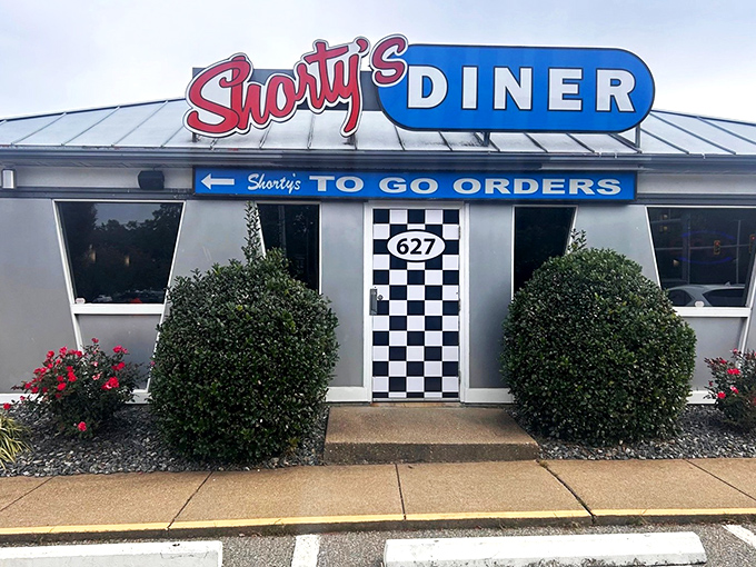 The eye-catching exterior of Shorty&rsquo;s Diner stands as a beacon of breakfast hope outside its checkered paradise.
