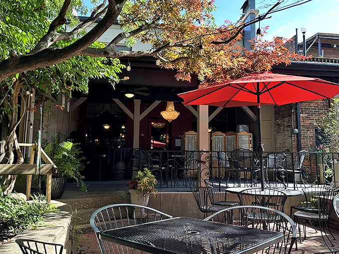 The garden patio at Guarino's feels like stumbling upon a secret Italian courtyard where time slows down and appetites awaken.