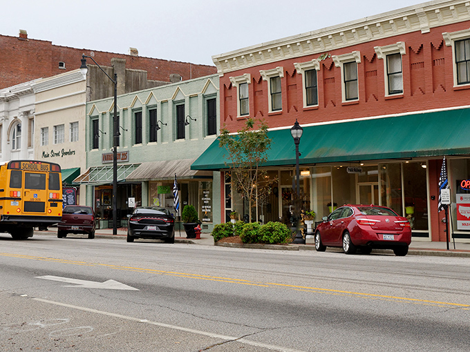 A palette of brick, awnings, and Southern sunshine. Darlington's main street offers a visual feast that doesn't cost a penny to enjoy &ndash; window shopping at its finest.