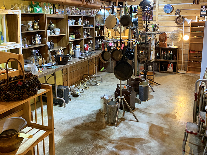 Kitchen nostalgia heaven! Cast iron skillets and vintage cookware that could tell stories of countless Montana family dinners through the decades.