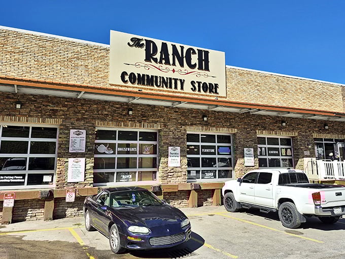 Cars wait patiently outside The Ranch, their trunks empty now but soon to be filled with secondhand treasures.
