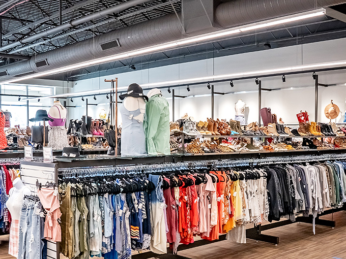 Retail paradise stretches before you with endless fashion finds. Neatly organized racks make treasure hunting a breeze&mdash;not an archaeological expedition.