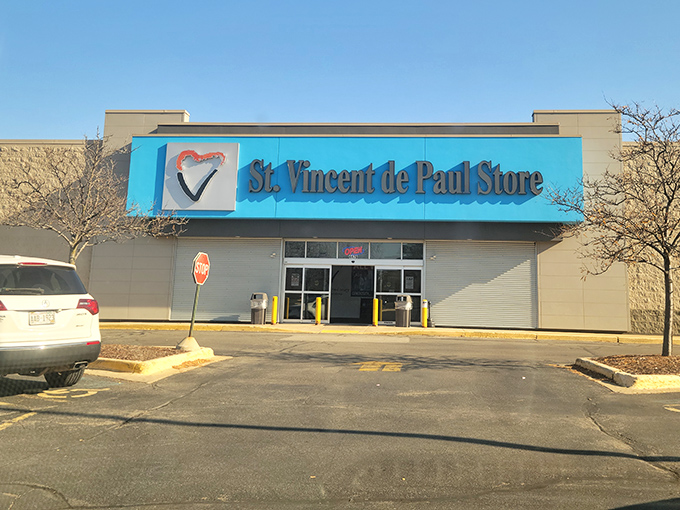 The bright turquoise facade stands out like a beacon of bargain possibilities. Wisconsin thrifters know this blue storefront means treasure hunting season is officially open.