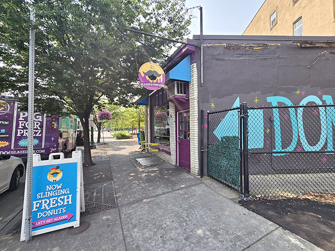 Now Slinging Fresh Donuts &ndash; the sidewalk sign promises what the colorful storefront delivers: a psychedelic journey into donut nirvana.