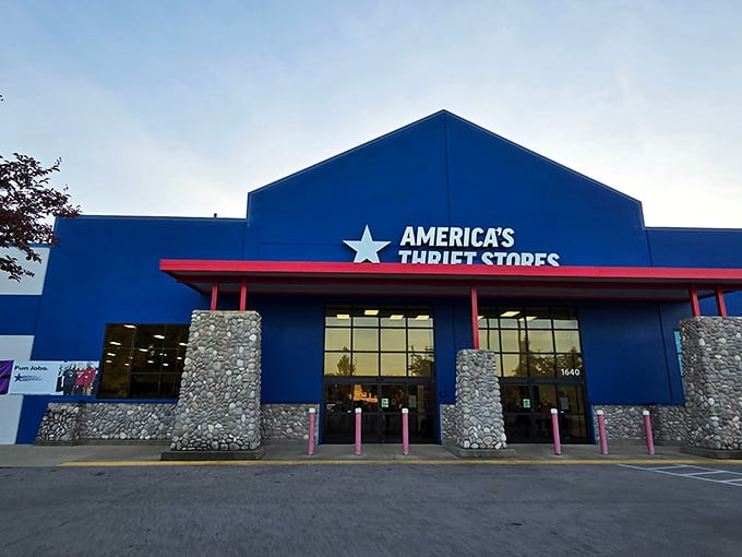 The blue fortress of frugality beckons with its iconic white star, promising treasure hunts where your wallet won't wave the white flag of surrender.