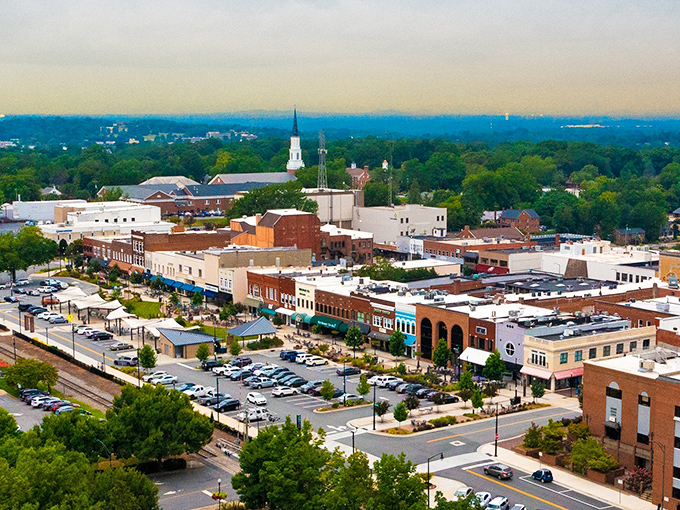 Downtown Hickory unfolds like a storybook small town, where historic brick buildings house modern treasures and church spires punctuate the skyline.