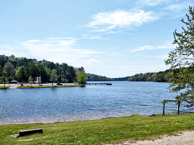 Mirror, mirror on the lake&mdash;Lake Lurleen's glass-like surface reflects Alabama's blue skies and towering pines, creating nature's perfect infinity pool.