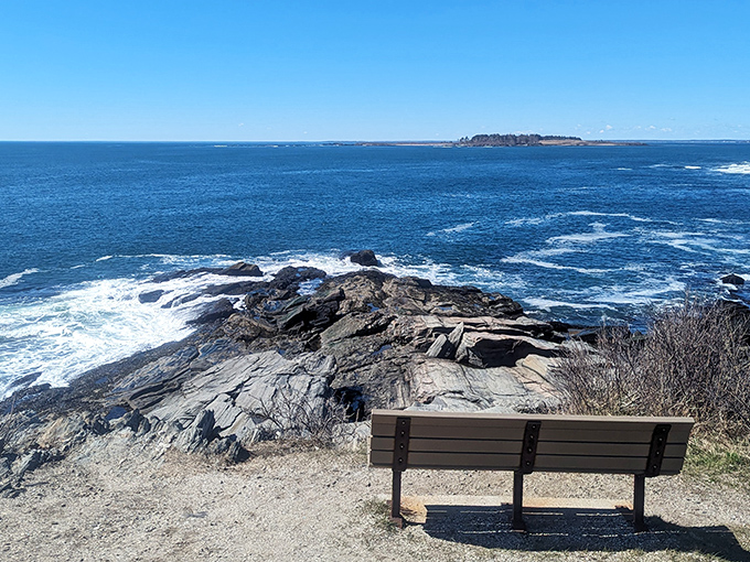 Nature's front-row seat awaits at Two Lights. This bench might be Maine's best therapy office&mdash;ocean waves handle all your problems while you just sit and breathe.