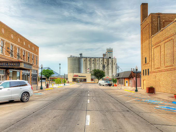 Downtown North Platte stretches out like a postcard from America's heartland, where brick buildings tell stories and grain silos stand sentinel.