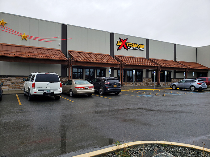 The Extreme Fun Center's exterior might look unassuming, but inside awaits Alaska's answer to Vegas-style entertainment, minus the gambling and regrets.