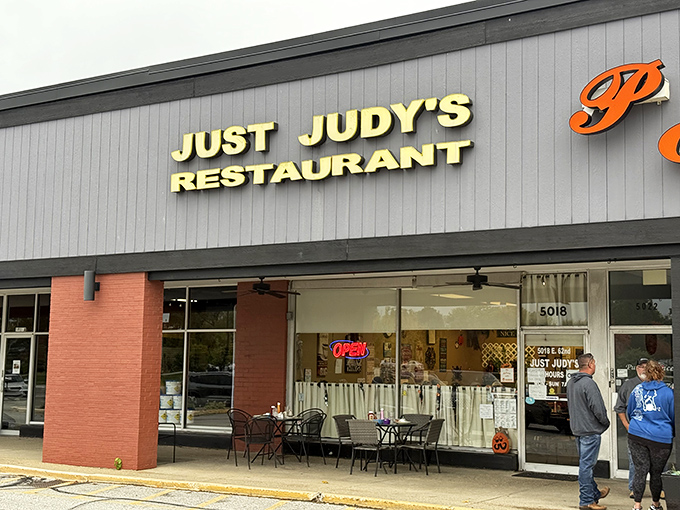 The yellow sign beckons like a lighthouse for the breakfast-starved. Just Judy's unpretentious exterior promises what fancy brunch spots often forget: actual satisfaction.