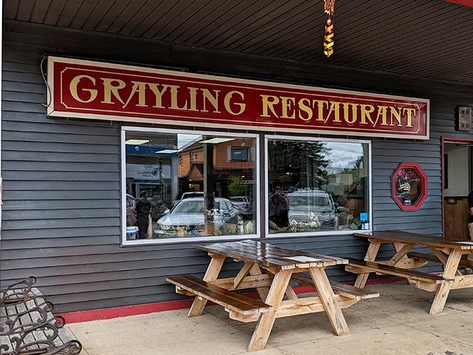 Picnic tables outside hint at summer possibilities &ndash; when Michigan's weather cooperates, enjoying those famous pancakes with fresh air becomes an irresistible bonus.