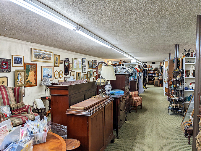 Inside, aisles overflow with furniture, artwork, and collectibles &ndash; each piece telling its own story while waiting for a new home.