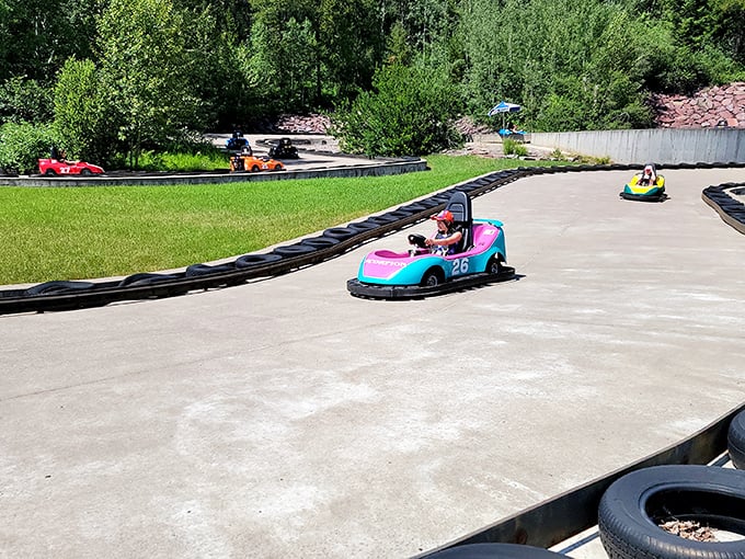 Speed demons take the curves at Amazing Fun Center's go-kart track, where Montana's mountain air adds an extra thrill to every lap.