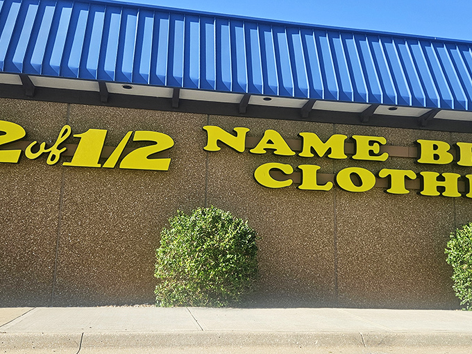 The bright yellow signage against blue trim isn't just eye-catching&mdash;it's a mathematical promise of fashion at a fraction of retail prices.