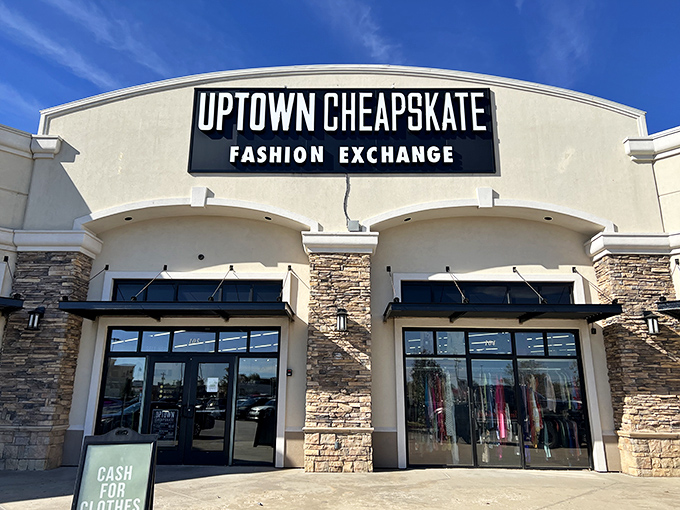 The storefront beckons like a fashion oasis in the desert of retail prices. Those stone accents aren't just for show—they're holding back an avalanche of bargains.