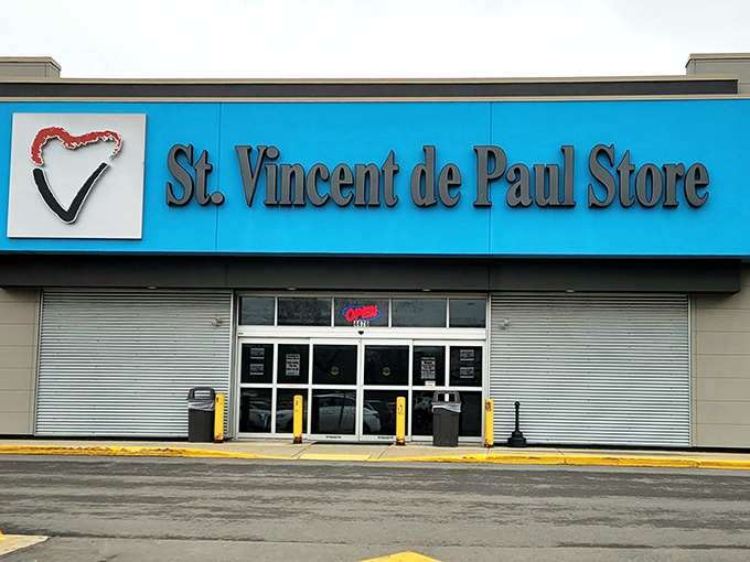 The bright turquoise facade stands out like a beacon of bargain possibilities. Wisconsin thrifters know this blue storefront means treasure hunting season is officially open.