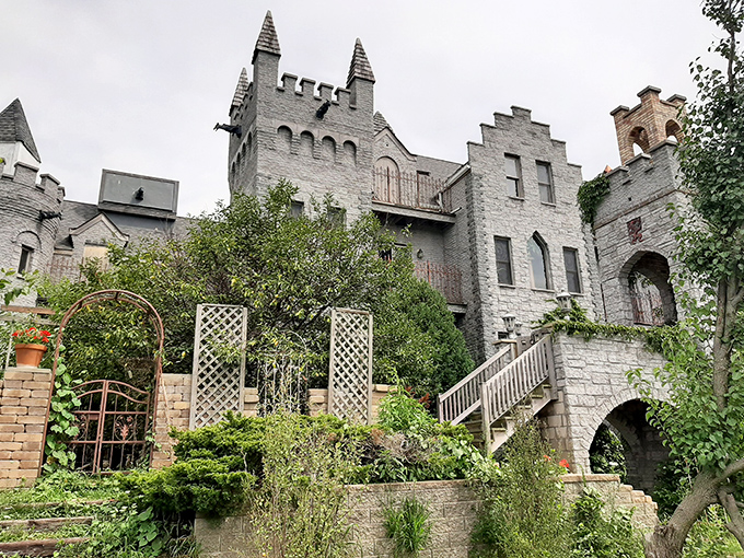 Medieval dreams meet Midwest reality in this stunning stone fortress that belongs on a European hillside.