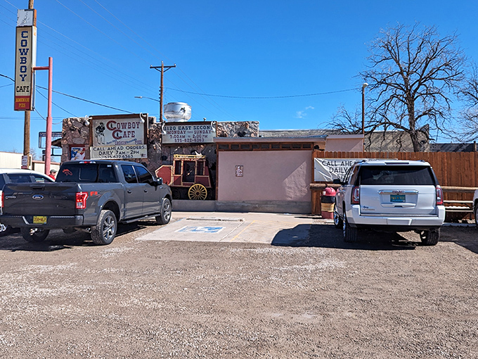 The unassuming exterior of Cowboy Cafe in Roswell might not scream "culinary destination," but that's exactly what makes this hidden gem so special.