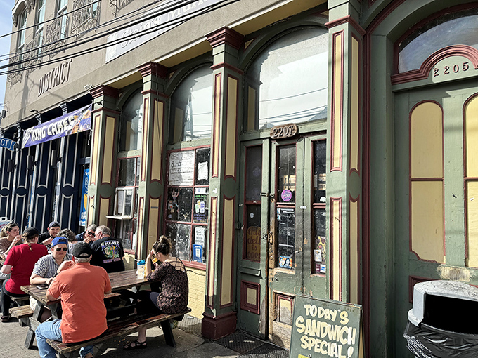 The sidewalk seating at Stein's turns lunch into a social event, where strangers become friends over the shared language of exceptional sandwiches.