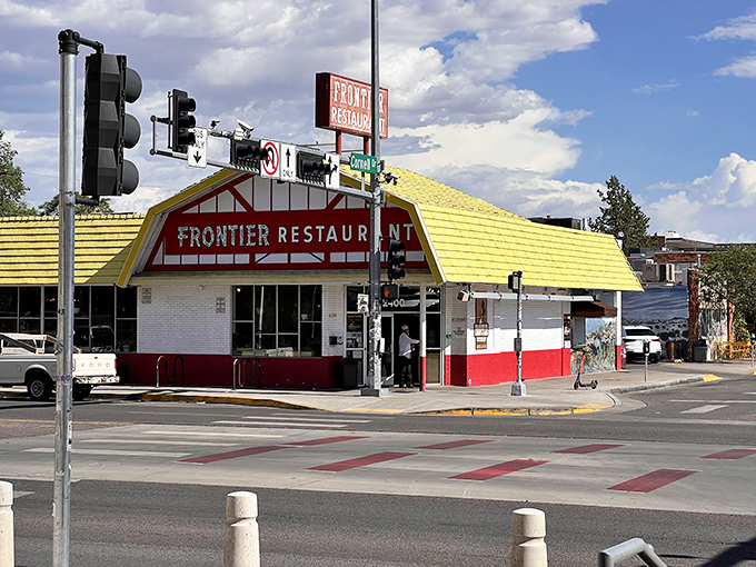 That iconic yellow roof and red trim isn't just eye-catching&mdash;it's a beacon of hope for hungry souls across Albuquerque. The architectural equivalent of comfort food.