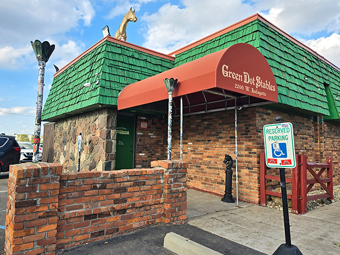 The unmistakable green-shingled roof and golden horse silhouette announce you've arrived at slider paradise. Detroit's culinary Kentucky Derby awaits.