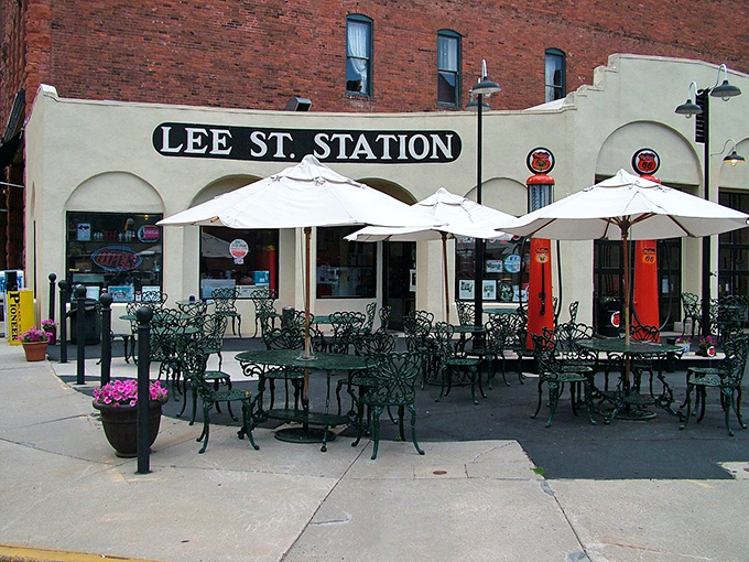 The cafe's charming outdoor patio offers a perfect spot to enjoy breakfast classics while soaking in the authentic ambiance of downtown Deadwood.