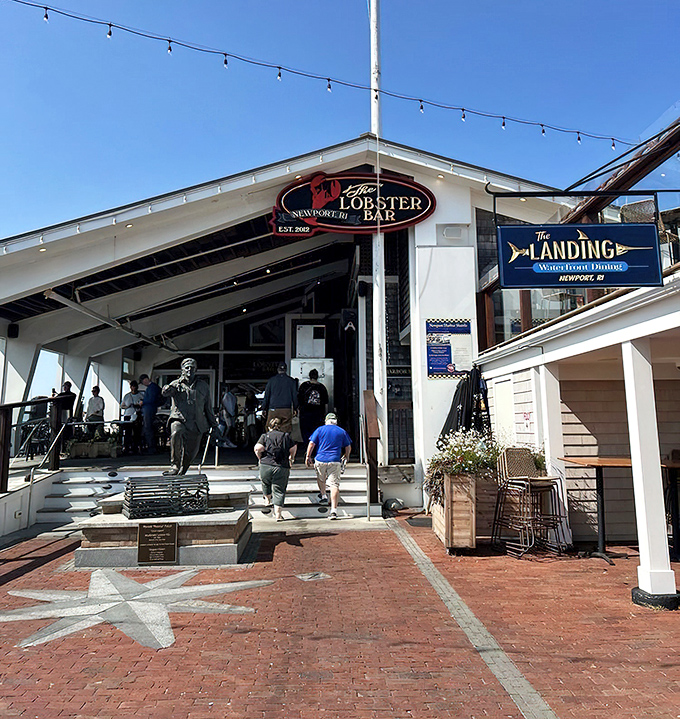 The entrance to seafood paradise! The Lobster Bar's inviting exterior beckons hungry visitors with its classic New England charm and promise of oceanic delights.